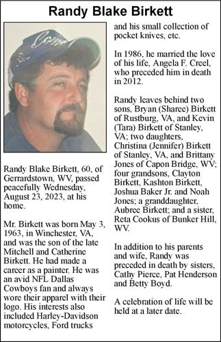 Randy Blake Birkett | Obituaries | winchesterstar.com