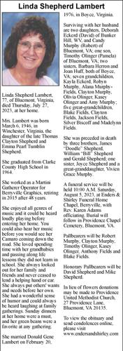 Linda Shepherd Lambert | Obituaries | winchesterstar.com