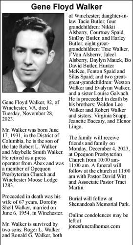 Gene Floyd Walker | Obituaries | winchesterstar.com