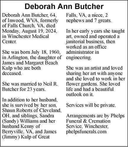 Deborah Ann Butcher | Obituaries | winchesterstar.com