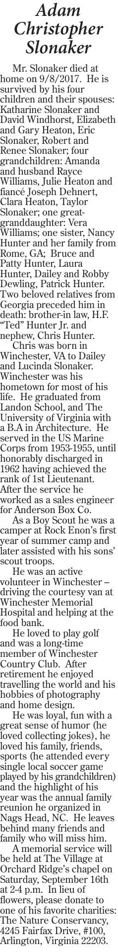 Adam Christopher Slonaker | Obituaries | winchesterstar.com