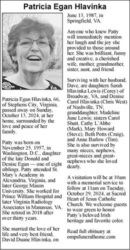 Patricia Egan Hlavinka | Obituaries | winchesterstar.com