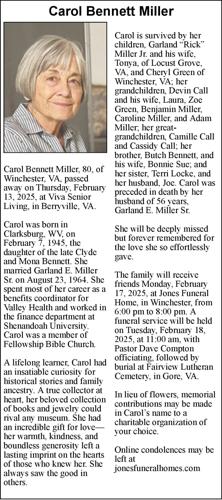 Carol Bennett Miller | Obituaries | winchesterstar.com