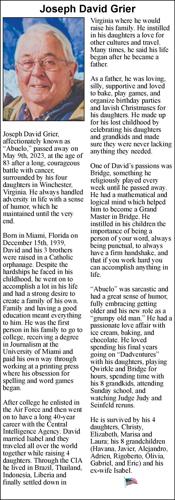 Joseph David Grier | Obituaries | winchesterstar.com