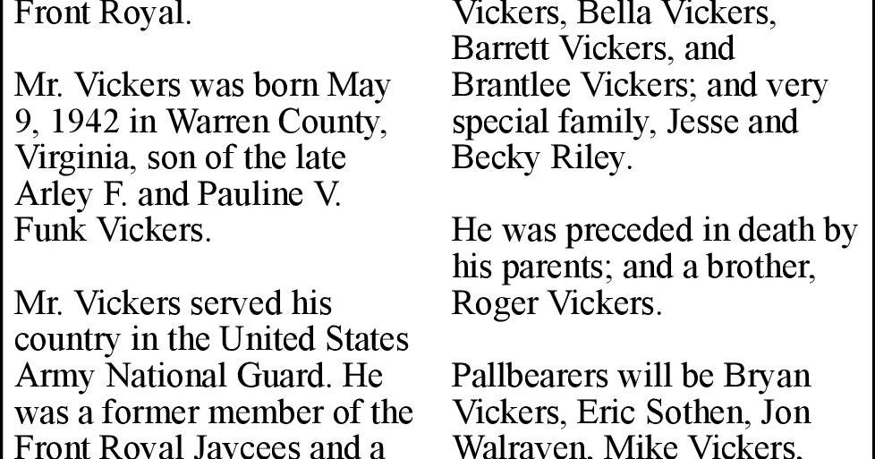 Walter Lee Vickers, Sr. | Obituaries | winchesterstar.com