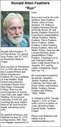 Ronald Allen Feathers “Ron” | Obituaries | winchesterstar.com