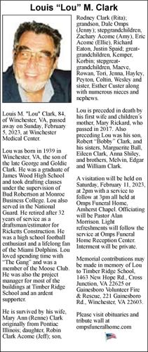 Louis “Lou” M. Clark | Obituaries | winchesterstar.com