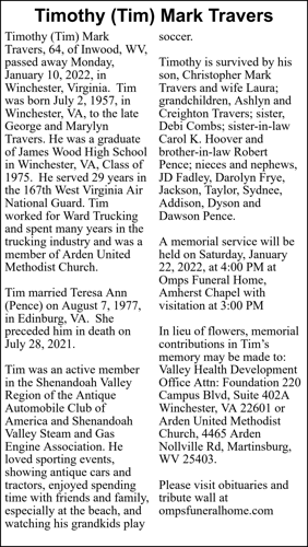 Timothy (Tim) Mark Travers | Obituaries | winchesterstar.com