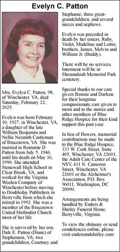 Evelyn C. Patton | Obituaries | winchesterstar.com