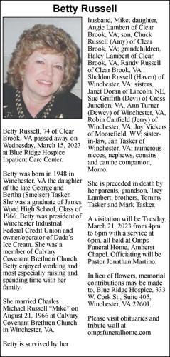 Betty Russell | Obituaries | winchesterstar.com
