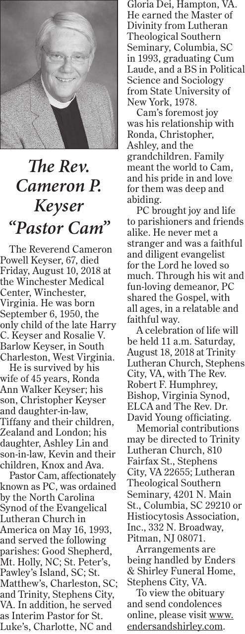 The Rev. Cameron P. "Pastor Cam" Keyser | Obituaries | winchesterstar.com