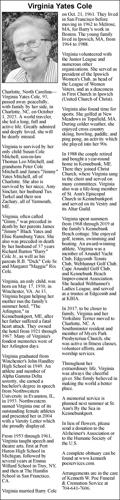 Virginia Yates Cole | Obituaries | winchesterstar.com