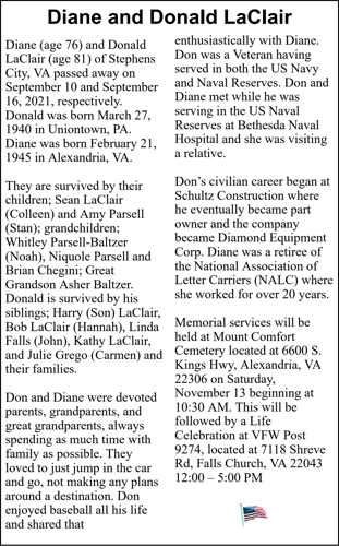 Diane and Donald LaClair | Obituaries | winchesterstar.com