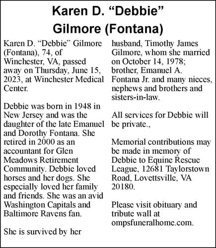 Karen D. “Debbie” Gilmore (Fontana) | Obituaries | winchesterstar.com