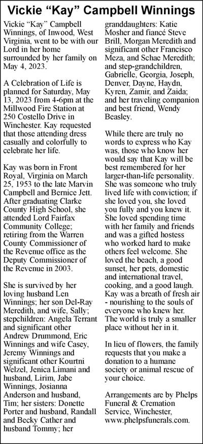 Vickie “Kay” Campbell Winnings | Obituaries | winchesterstar.com