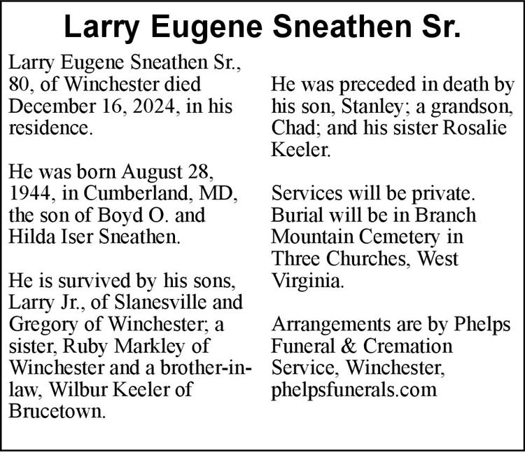 Larry Eugene Sneathen Sr. | Obituaries | winchesterstar.com
