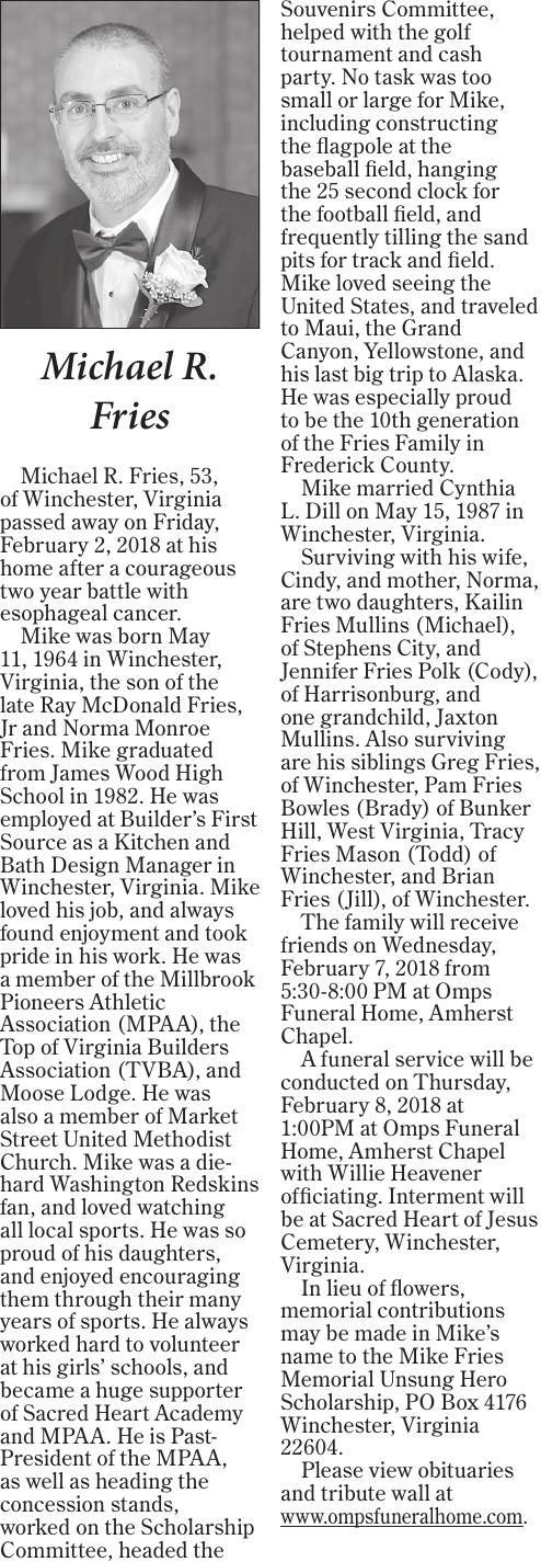 Michael R. Fries | Obituaries | winchesterstar.com
