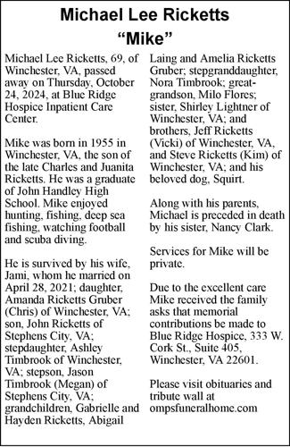 Michael Lee Ricketts “Mike” | Obituaries | winchesterstar.com