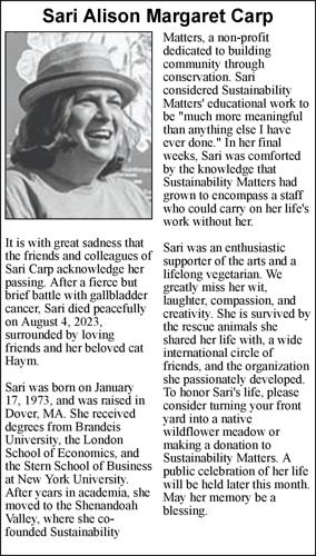 Sari Alison Margaret Carp | Obituaries | winchesterstar.com