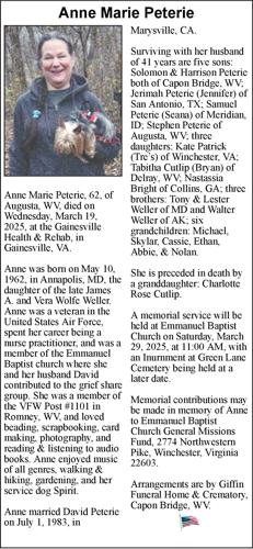 Anne Marie Peterie | Obituaries | winchesterstar.com
