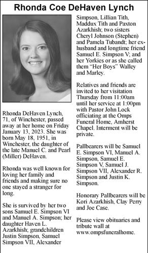 Rhonda Coe DeHaven Lynch | Obituaries | winchesterstar.com