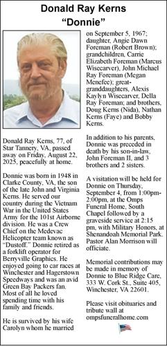 Donald Ray Kerns “Donnie” | Obituaries | winchesterstar.com