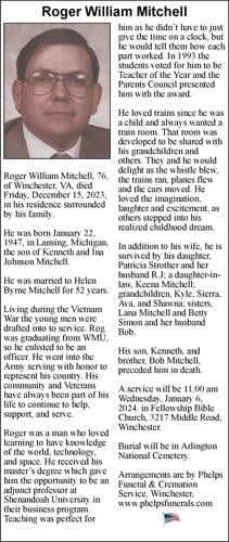 Roger William Mitchell | Obituaries | winchesterstar.com