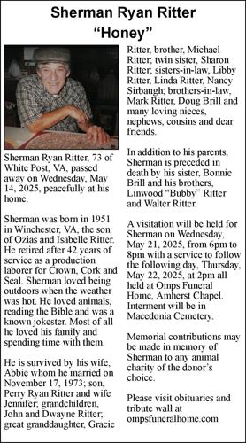 Sherman Ryan Ritter “Honey” | Obituaries | winchesterstar.com