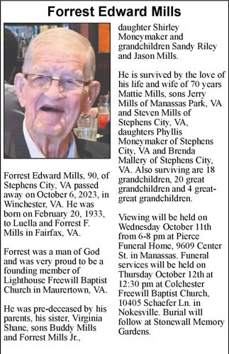 Forrest Edward Mills | Obituaries | winchesterstar.com
