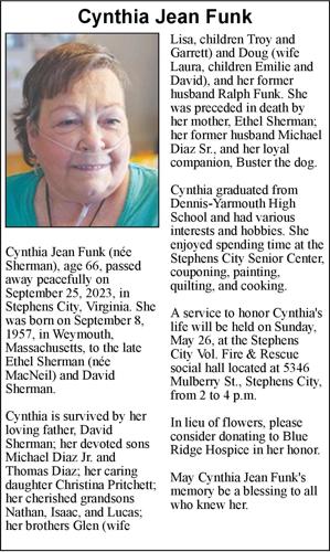 Cynthia Jean Funk | Obituaries | winchesterstar.com