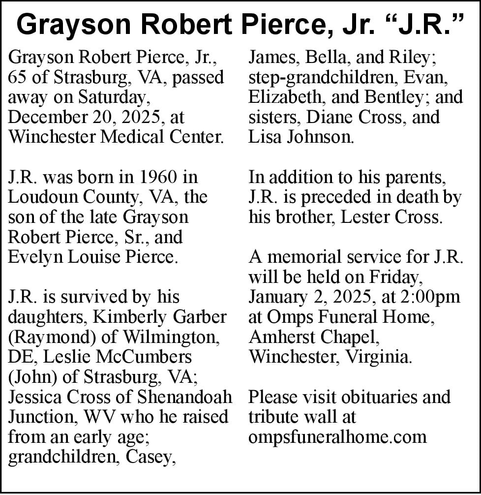 Grayson Robert Pierce, Jr. “J.R.” | Obituaries | winchesterstar.com