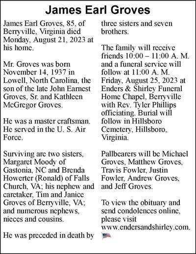 James Earl Groves | Obituaries | winchesterstar.com