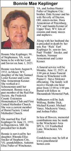 Bonnie Mae Keplinger | Obituaries | winchesterstar.com