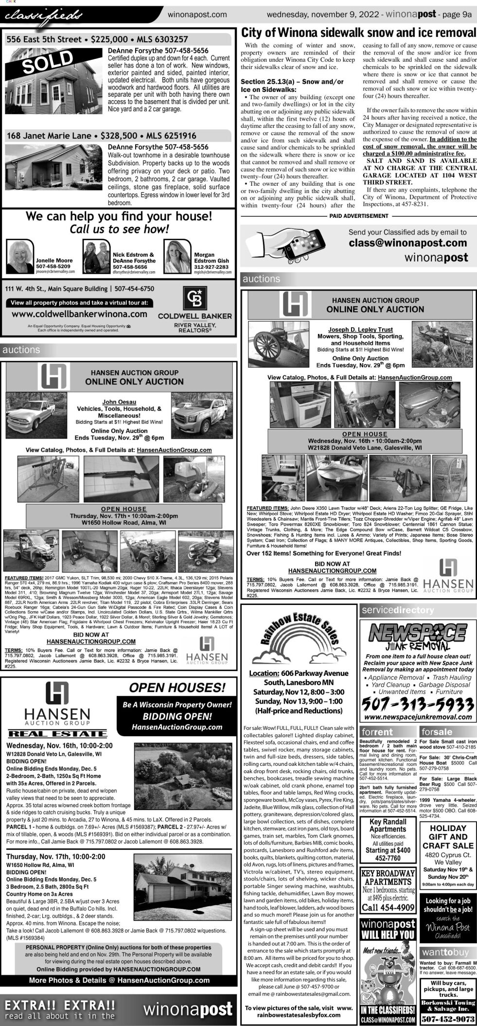 Nov. 9, 2022, classified pages | Classifieds | winonapost.com