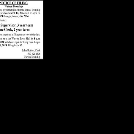 Warren Township; Election | Public Notices | winonapost.com