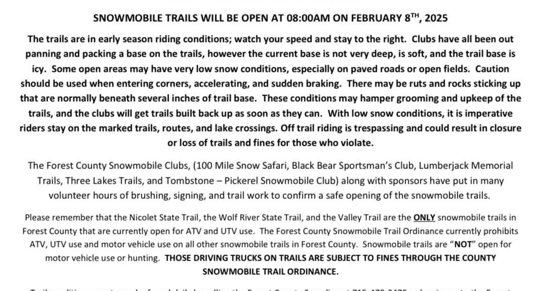 Forest County snowmobile trails to open Saturday morning | Local News ...