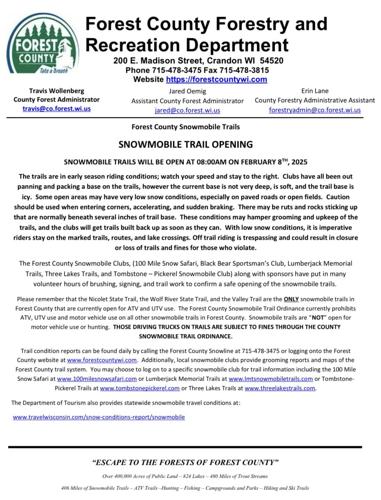 Forest County snowmobile trails to open Saturday morning | Local News ...