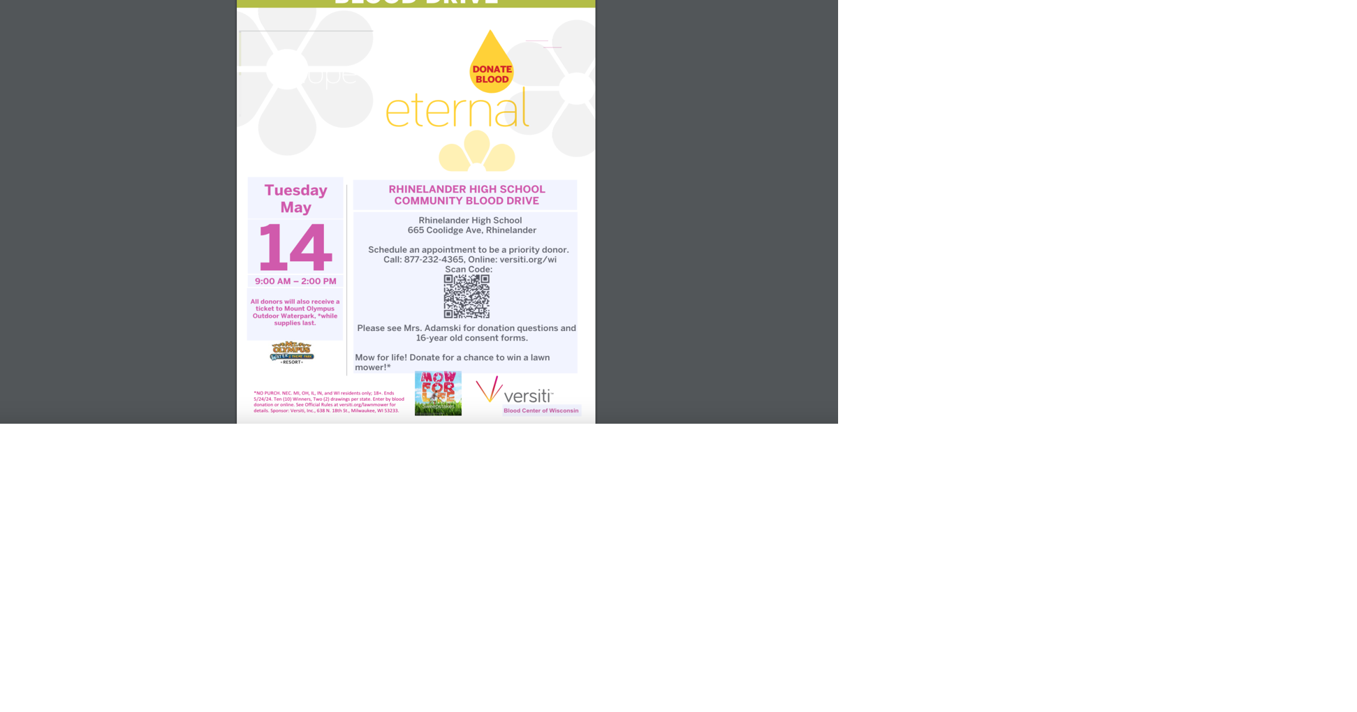 Rhinelander High School blood drive giving water park tickets as donor ...