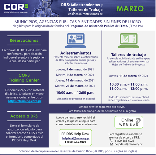 COR3 Extends Workshops for Institutions Eligible Under FEMA Grants ...