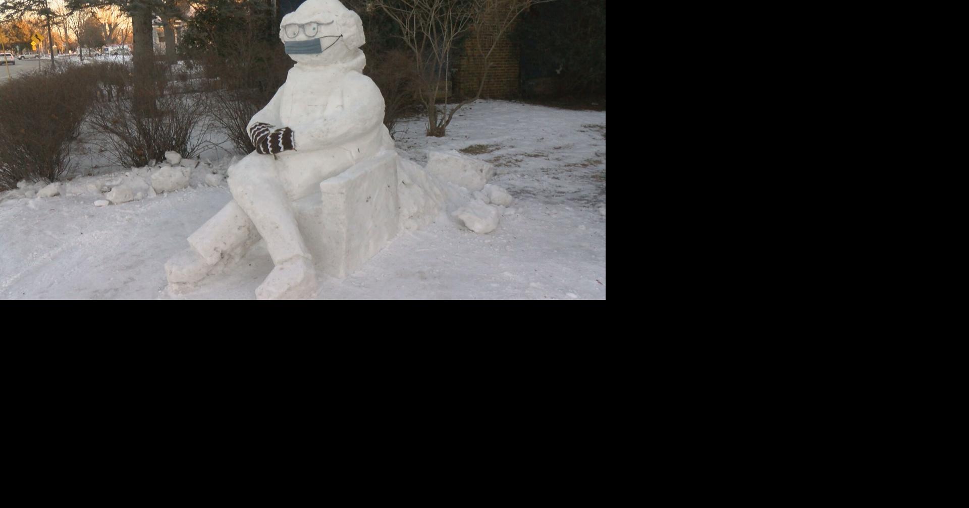 Snow sculpture captures Sen. Bernie Sanders & his mittens | Archive ...