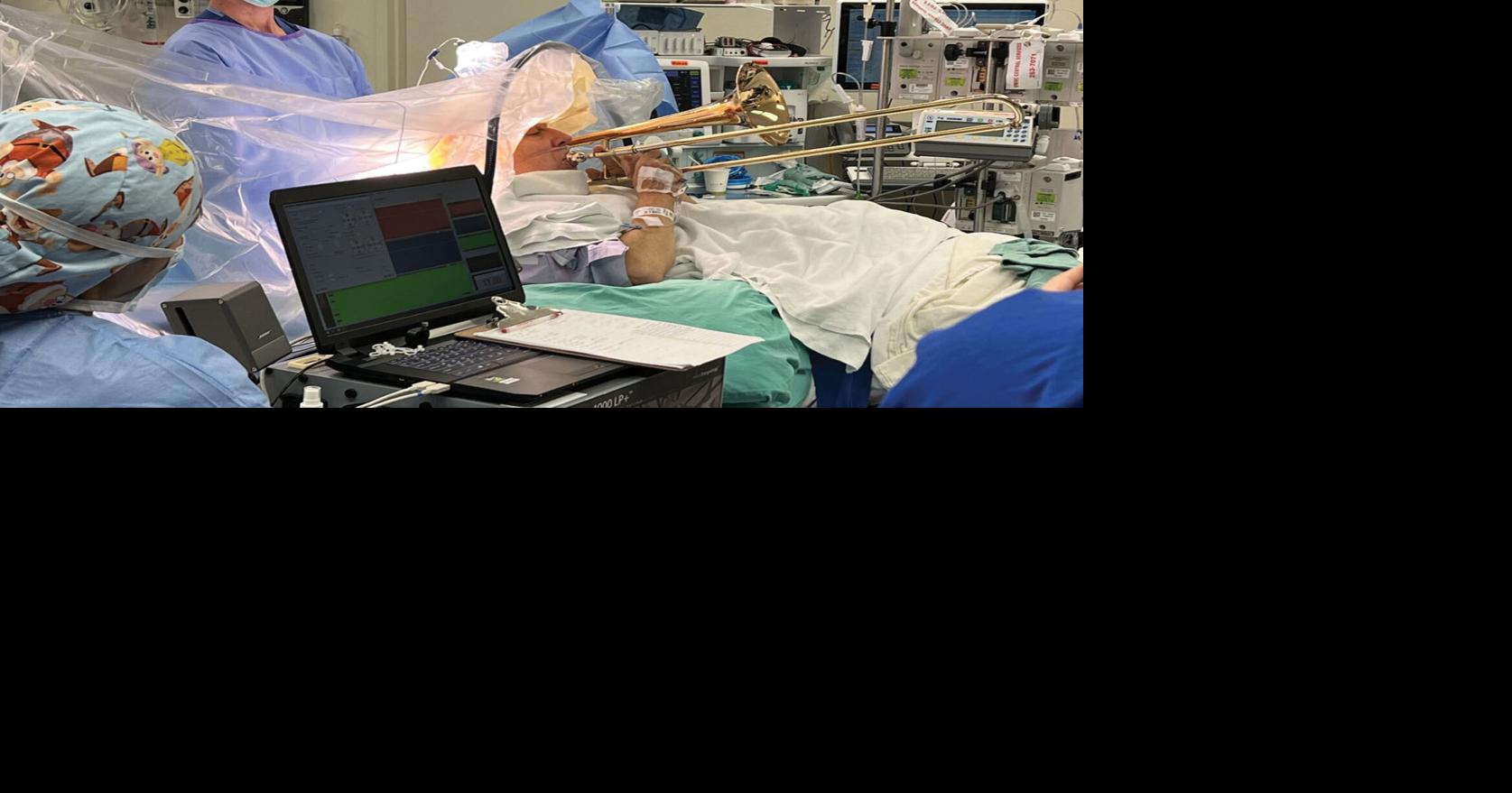 Trombone helps connect patient and surgeon during open brain surgery ...