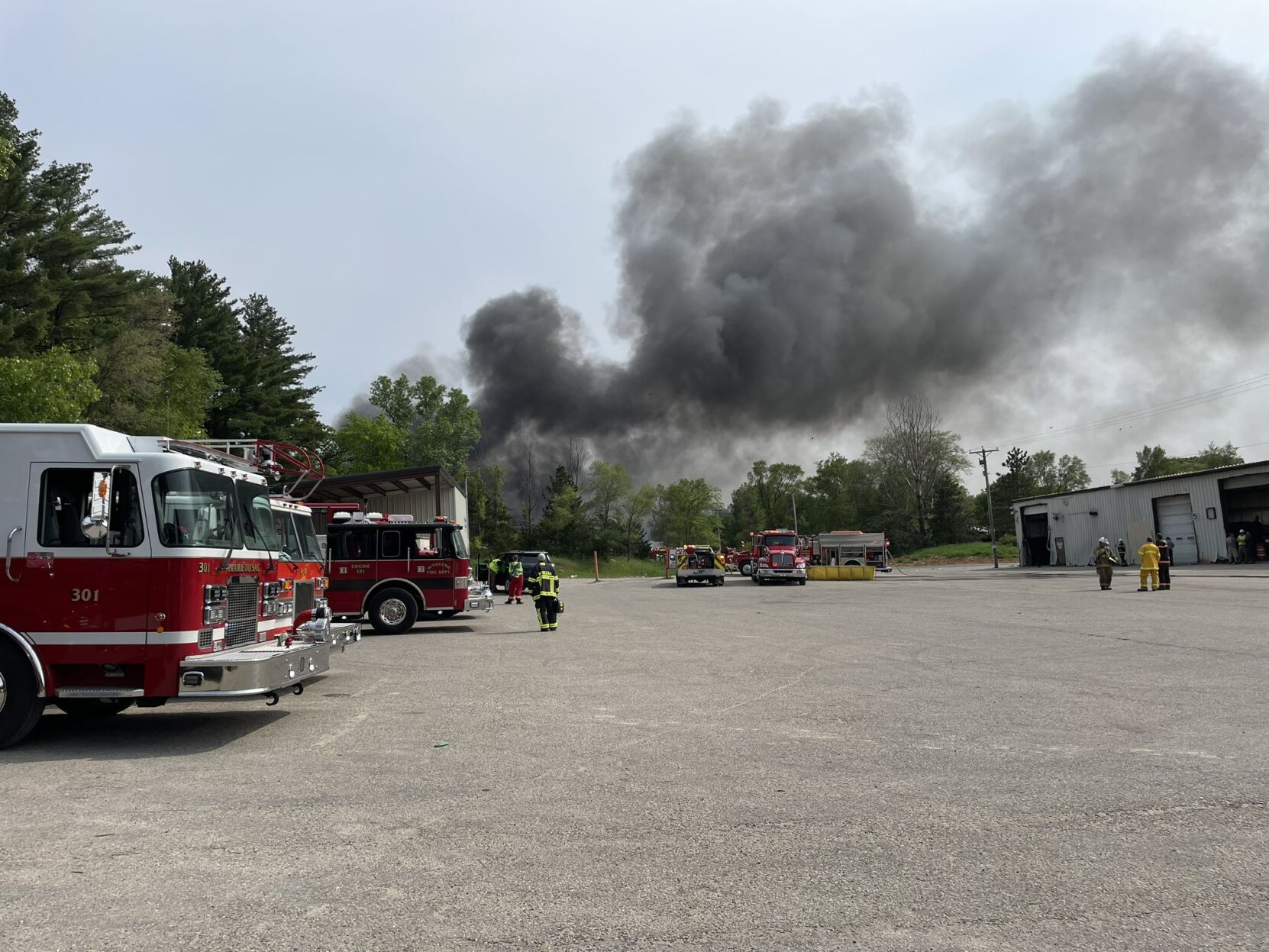 First responders at an 'active fire' at Columbia County Recycling and ...