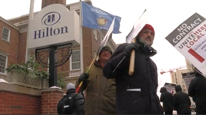 Madison Hilton workers picket outside of Monona Terrace, demand better ...