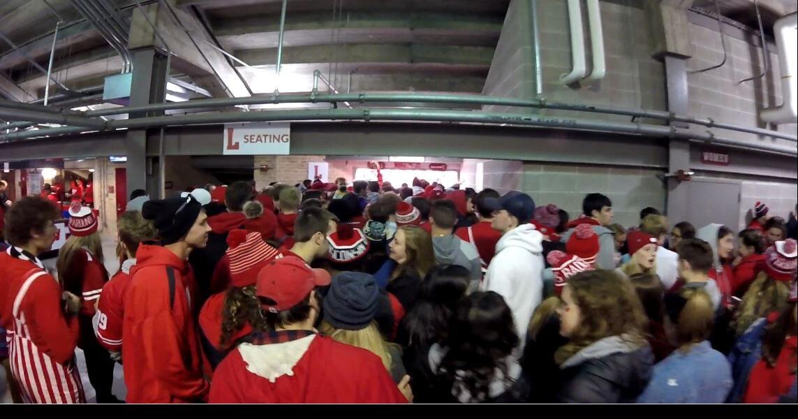 Notice the empty student section at the beginning of Badgers games ...
