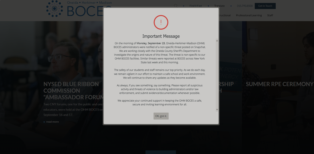 OHM BOCES Dealing with Social Media Threat Monday Morning | Education ...