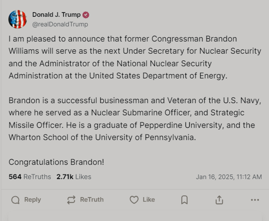 Trump Appoints Former Rep. Brandon Williams as Under Secretary for ...