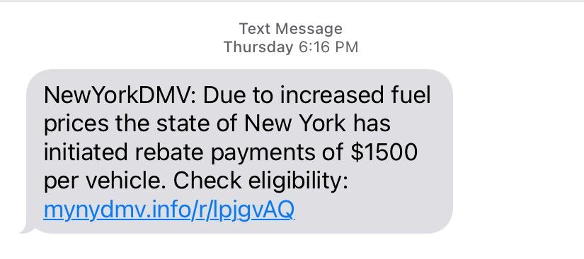 DMV warns of new text scam claiming NY is offering $1,500 rebates for ...
