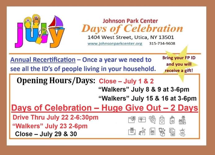 July 2024 Johnson Park Center Food Pantry Schedule | Focus Economy ...