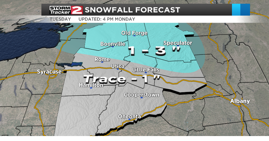 Light snow and milder temperatures Tuesday | Weather | wktv.com