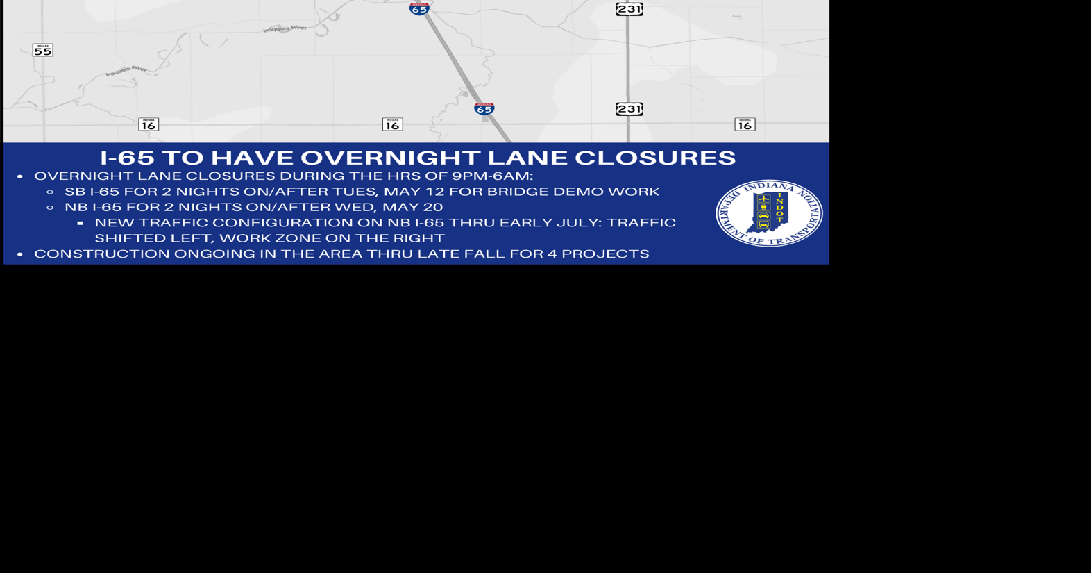 I-65 lane closures begin Tuesday in Jasper County for bridge work ...